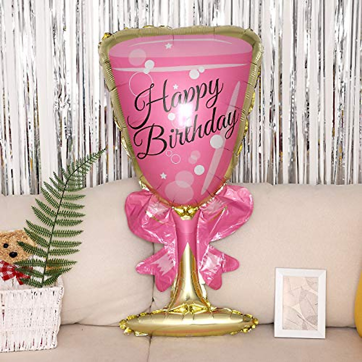 2 Pcs Happy Birthday Champagne Bottle and Goblet Wine Glass Large Mylar Foil Balloons 36in, Pink pop Decoration for Party, ceremony, camping, Anniversary Graduation（Z14）