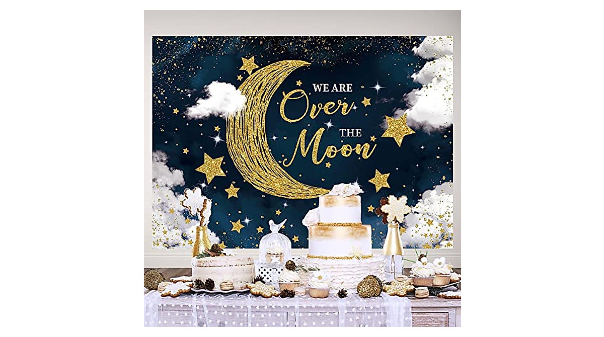 Over The Moon Baby Shower Backdrop | Moon & Stars Decor