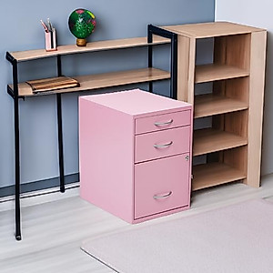 OSP Home Furnishings HPB Heavy Duty 3-Drawer Metal File Cabinet for Standard Files and Office Supplies, Pink Finish