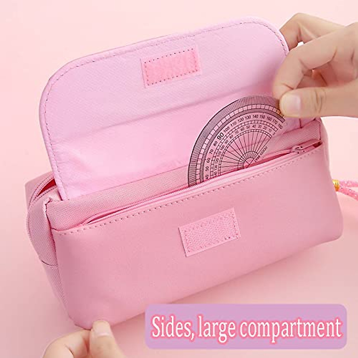 Kawaii Cute cat Pencil case Three-Layer Pencil case Large Capacity Pencil case Cute School Supplies (Blue)