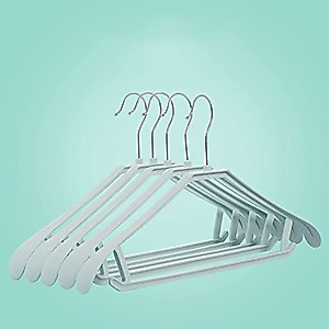 DOITOOL Plastic Hangers with Bar Hooks, 5Pcs Non- Slip Wide Shoulder Hangers, Slim& Space Saving Clothes Hanger for Jackets, Suits, Coats, Pants, Dress, 360- Rotating Swivel Hook (Blue)