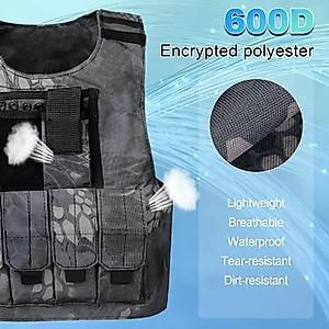 Kids Tactical Vest Kit Teens Airsoft Vest Outdoor Woodland CS Multi-Function Combat Assault Training Protective Adjustable Vest