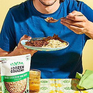 A Dozen Cousins Rice Cooked in Bone Broth Microwaveable Rice Packets | 7g Protein | Contains Collagen (Classic Chicken Broth, 8 Pack)