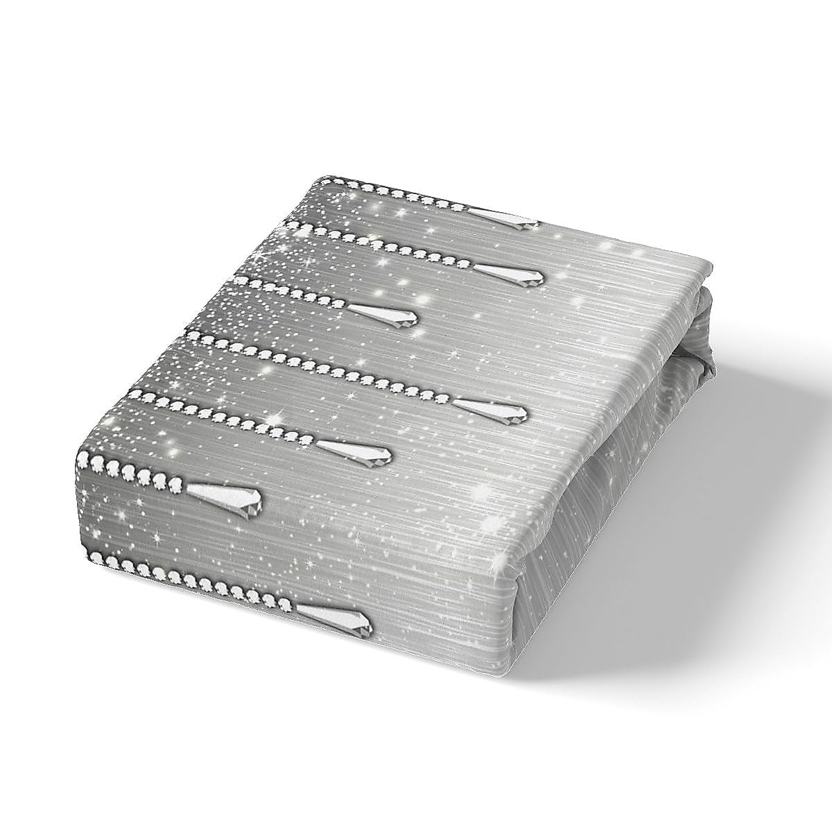 Geometric Ombre Stripes Fitted Sheet Full Size,Silver Glitter Sequin Diamond Bedding Set,Kids Girls Boys Adults Room Decor,Princess Dreamy Bed Cover,Gray Romantic Bed Sheet,2 Pillowcases