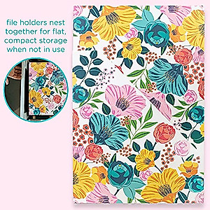 Steel Mill & Co. Decorative Magazine Holder, Set of 2, Cute Floral Vertical File Organizers, Storage Bins for Desk, Home and Office, Garden Blooms (Cream)