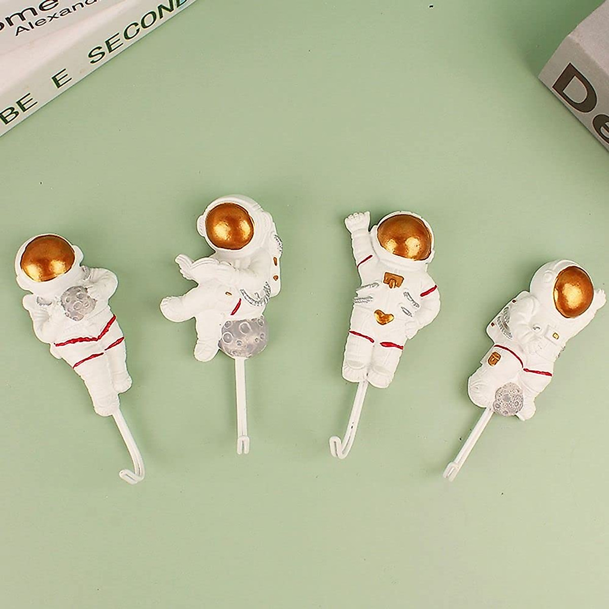 gofidin 4 Pcs Creative Astronaut Model Hooks Cartoon Planet Kitchen Strong Glue Hanger Nail-Free Door Behind Key Holder Bathroom Accessories Wall Hook
