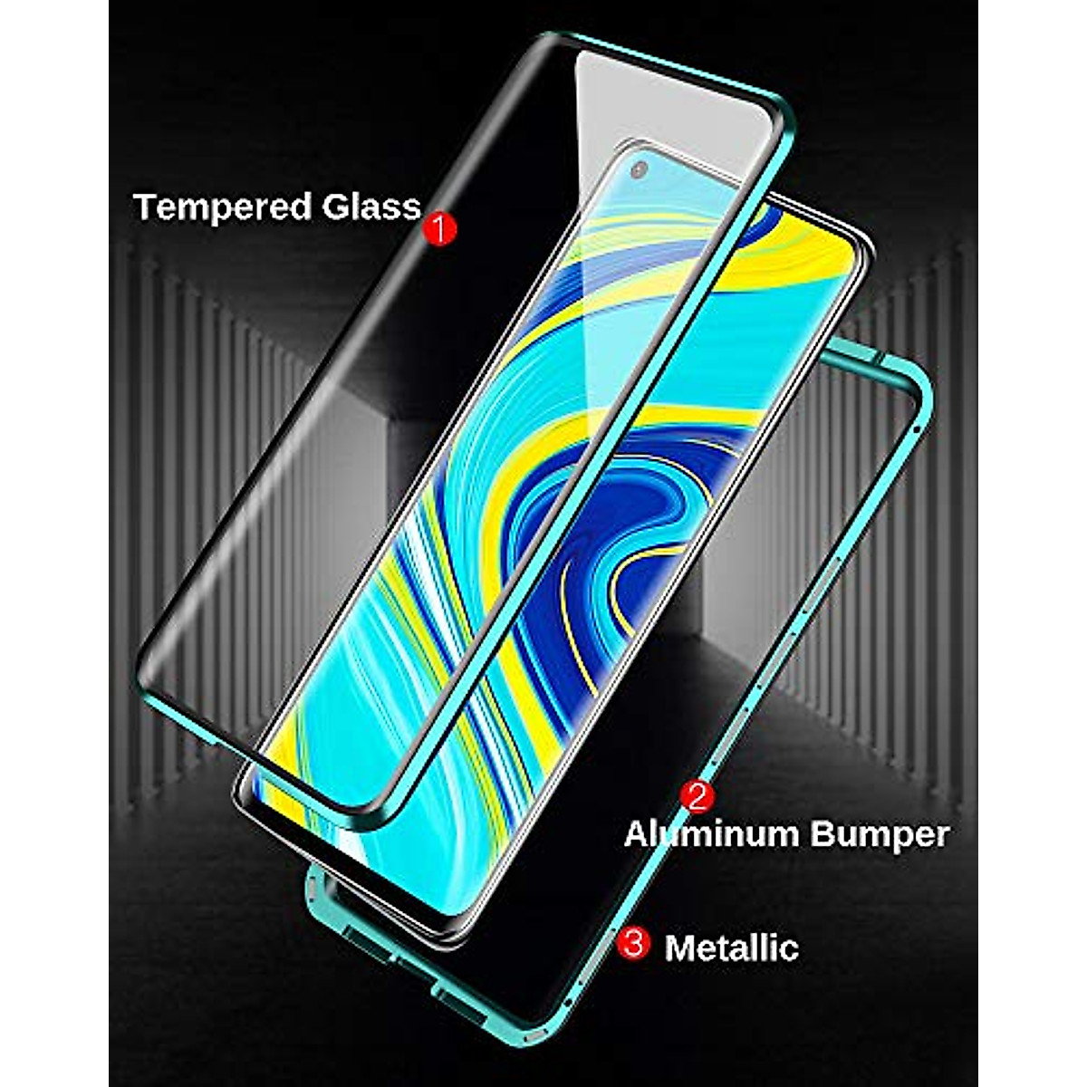 EabHulie Redmi Note 9 Case, 360° Full Body Transparent Tempered Glass with Magnetic Adsorption Metal Bumper Case Cover for Xiaomi Redmi Note 9 Silver