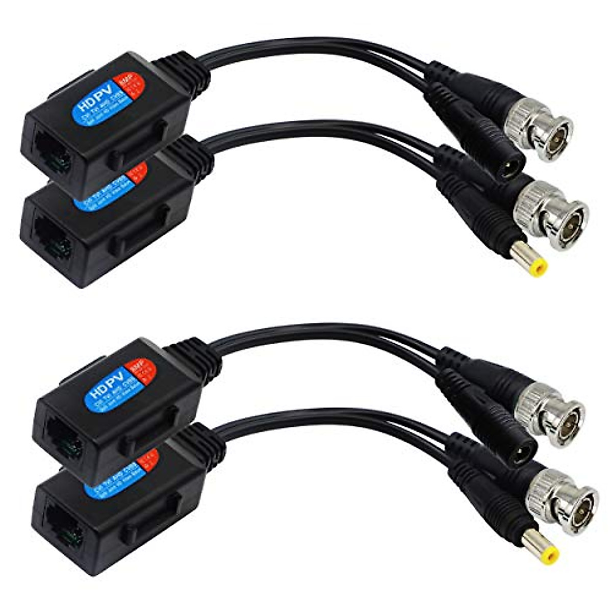 zdyCGTime Balun HD Cat5 RJ45 to BNC Video Baluns transceiver Passive with Power Connector for 720P 1080P 3MP 4MP 5MP 8MP HD-CVI/TVI/AHD/CVBS/960H Camera(2 Pairs)