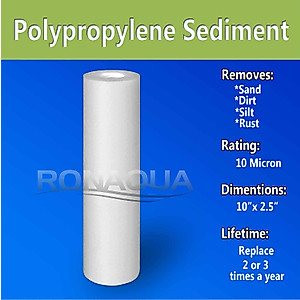 Sediment Water Filter Cartridge 6 Pack, 10 Micron & 6 Pack Grooved 1 Micron Sediment Water Filter Cartridges 10"x2.5", Four Layers of Filtration Removes Sand, Dirt, Silt, Rust, made from Polypropylene