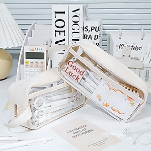 TOUCHCLOUD Large Capacity Pencil Case, Clear Handheld Multifunction Pencil Pouch Simple Stationery Bag Aesthetic Pen Bag for School Teen Girl Boy Office Adult