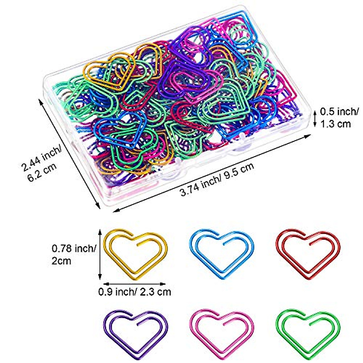 105 Pieces Colorful Paper Clips Metal Heart Paperclips for Office Stationery School Supplies