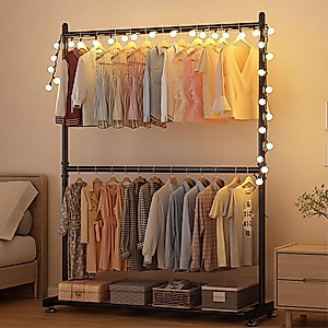 Bold and Heighten 2 Layers Metal Clothes Drying Rack Laundry Drying Rack, Sheet Quilts Blanket Drying Rack, Heavy Duty Garment Rack For Indoor Outdoor 1.5M/150cm/59 Inches（Black）