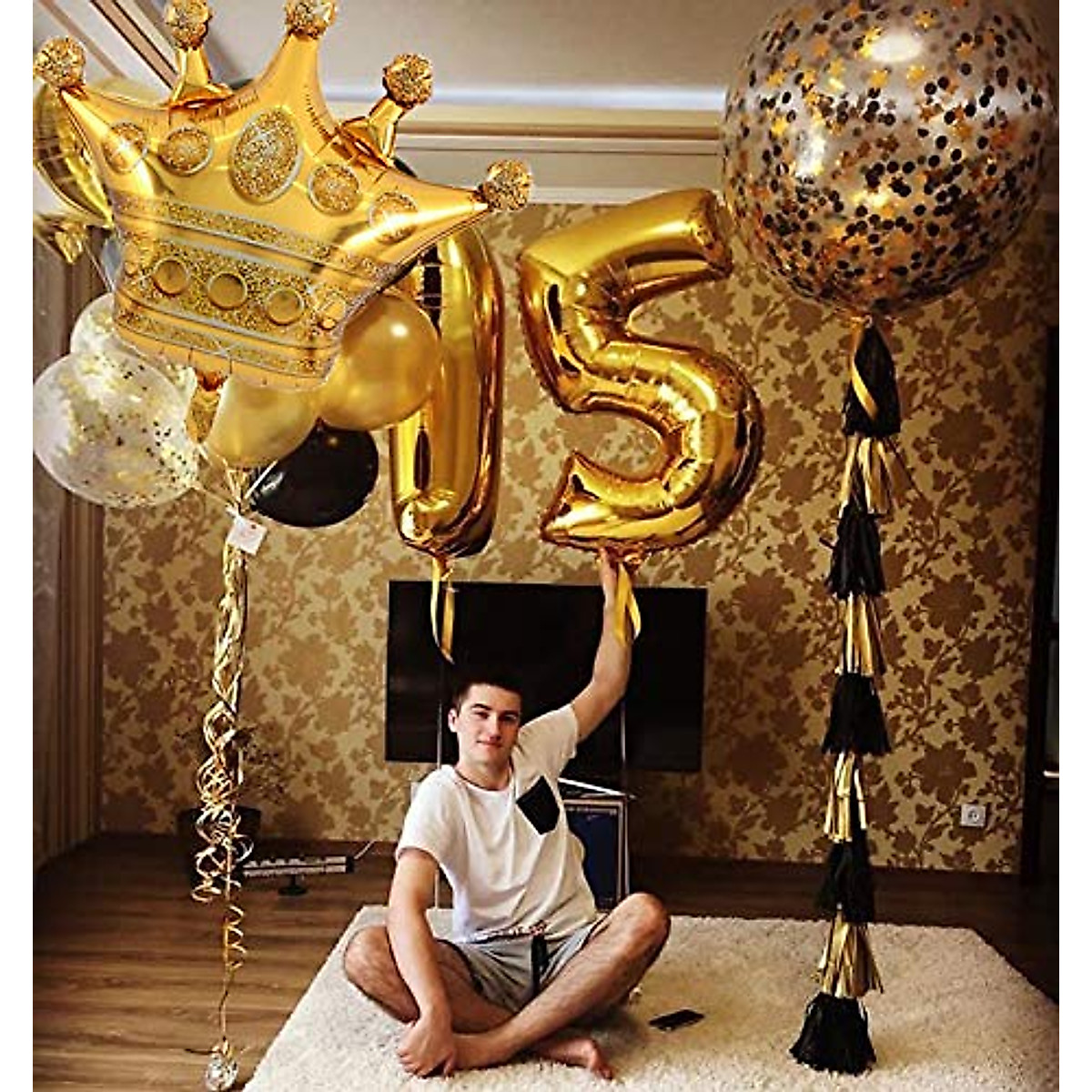 Kunggo Gold 75th Birthday wedding anniversary Party Decorations Supplies,Gold Number 75 Foil Mylar Balloons Latex Balloons Decoration,Funny sweet 75th Birthday for WomenMen.