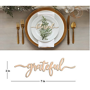 CM Originals Thanksgiving Table Decorations Plate Decor Table Place Cards Blessed, Thankful, Grateful Wood Signs Fall Dining Table Plate Ornament Farmhouse Home Table Setting Decor 6 Pack (Thankful 6, Grateful 6, Blessed 6 (18 Pack))