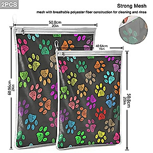 xigua Delicates Mesh Laundry Bag, Hand Drawn Colorful Paw Prints Wear-resistant and Durable Washing Bag storage bag for Protect Underwear Bras Socks Blouse-1 Large & 1 Medium