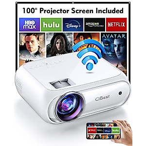 Cibest WiFi Projector Native 1080p, 8000L Movie Projector with High Contrast of 9000:1, Home Projector, Phone Projector, Compatible with iPhone, Android, TV Stick, etc. Projector Screen Included