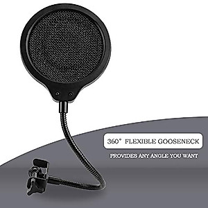 YOUSHARES Pop Filter - 4 Inch 3 Layers Metal Windscreen with Flexible 360° Gooseneck Clip Mic Mask Shield Compatible with Shure MV7 Mic