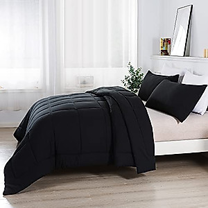 DOWNCOOL Queen Comforter Set -All Seasons Bedding Comforters & Sets with 2 Pillow Cases-3 Pieces Bed Set Queen Down Alternative Comforter Set -Black Bedding Comforter Sets Queen (88x90 inches)