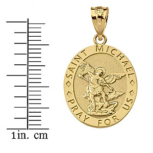14k Gold Oval Engraved Archangel Saint Michael Pray For Us Medal Pendant