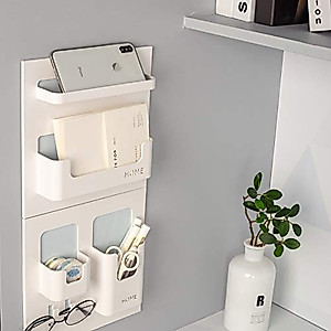 OKOMATCH Bedside Shelf - Stick On Wall Mounted Bed Room,Dorm,Office Adhesive Floating Accessories Caddy Organizer/Holder for Phone,Glasses,Remote Control,Keys,Pens - Plastic Material- White