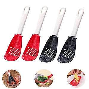 Xesakesi 4 PCS Multifunctional Cooking Spoon, All Purpose Kitchen Tool Skimmer Scoop Colander Strainer Grater Masher, Food-Grade High Temperature Resistant Cooking Gadgets, Plastic (2Red+2Black)