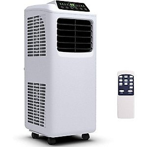 COSTWAY 8000 BTU Portable Air Conditioner, 3-in-1 Air Cooler w/Built-in Dehumidifier, Fan Mode, Sleep Mode, Remote Control& LED Display, Rooms Up to 230+ Sq. ft, for Home Office (White and Black)