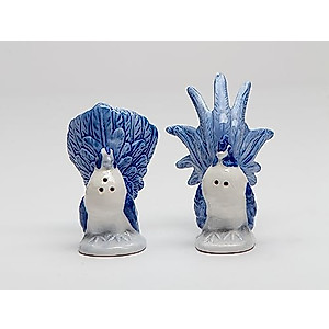 Fine Ceramic Dutch Blue Country Farmhouse Rooster & Hen Salt & Pepper Shakers Set, 3-1/2" H