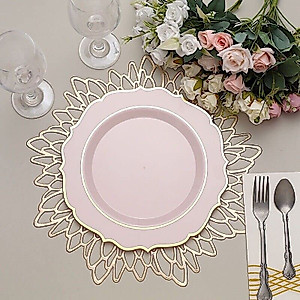 10 Pcs of 10.5" Blush Round Dinner Plates With Gold Scalloped Rim Wedding Tableware