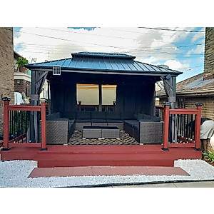 Domi 10’ X 14’ Hardtop Gazebo Canopy with Netting & Curtains, Outdoor Aluminum Gazebo with Galvanized Steel Double Roof for Patio Lawn and Garden, Gray