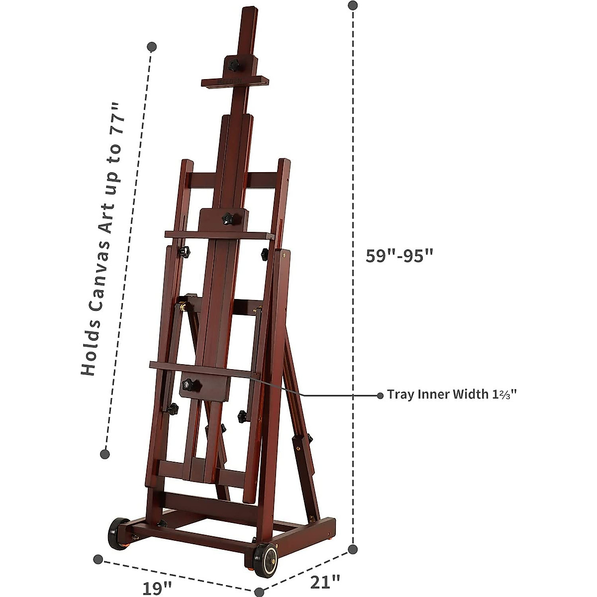 MEEDEN Multi-Function Studio Easel,H-Frame Easel,Painting Easel for Adults,Artist Easel,Floor Easel,Solid Beech Wood Easel w/Front Wheels,Holds Canvas Art up to 77" - Walnut