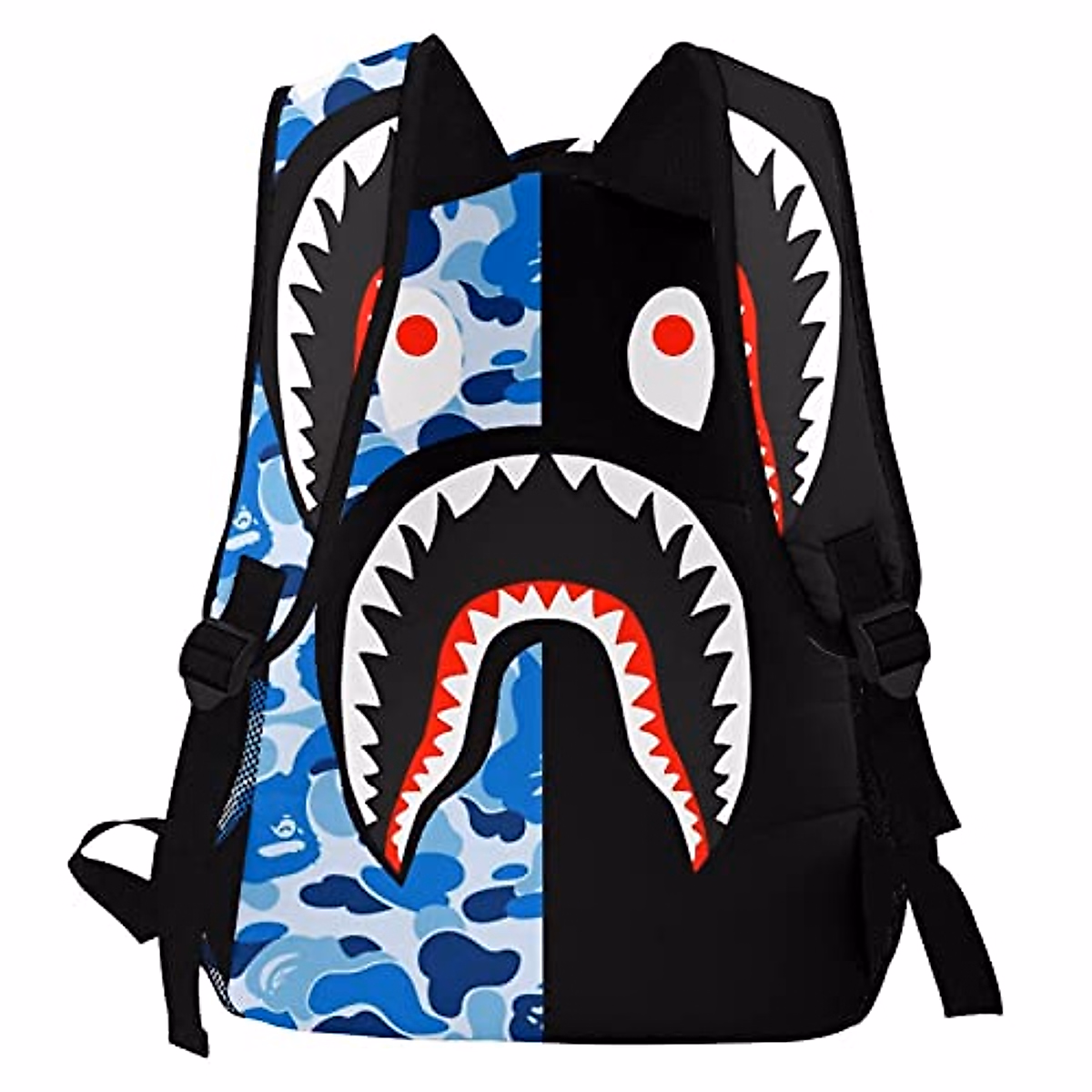 Ujxoihl Shark Half Blue Half Black Backpacks Travel Laptop Daypack School Bags For Teens Men Women