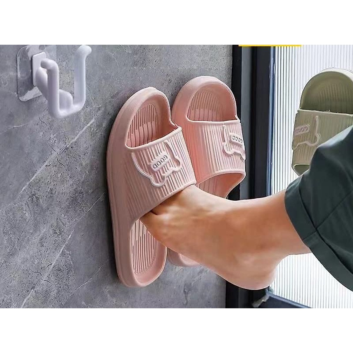 CHNLML Slippers Hook Bathroom Shower flip Flops Adhesive Storage Organizer Rack Saving Space Babouche Sticky Holder (Pink)