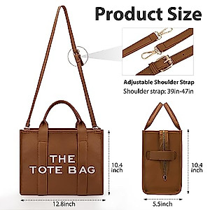 EIMMBD Tote Bag for Women, PU Leather Tote Bag with Zipper, Women's Tote Handbags Crossbody Bags for Work,Travel (Brown, Large)