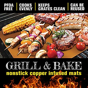 Gotham Steel Copper Grill Mats for Outdoor Grill Nonstick, Reusable BBQ Grill Mat and BBQ Mat for Grilling for Easy Cleanup, Food Safe and Easy to Use, Works on Coal and Gas Grill – 3 pack