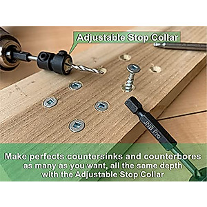 JNB Pro Wood Countersink Drill Bit Set,3 Pc Adjustable Countersink Bit #6(9/64"),All Same Size,1 Extra 9/64" Tapered Drill Bit, 1 Adjust. Collar,1/4" Quick Change Shank,Countersink (#6(9/64))