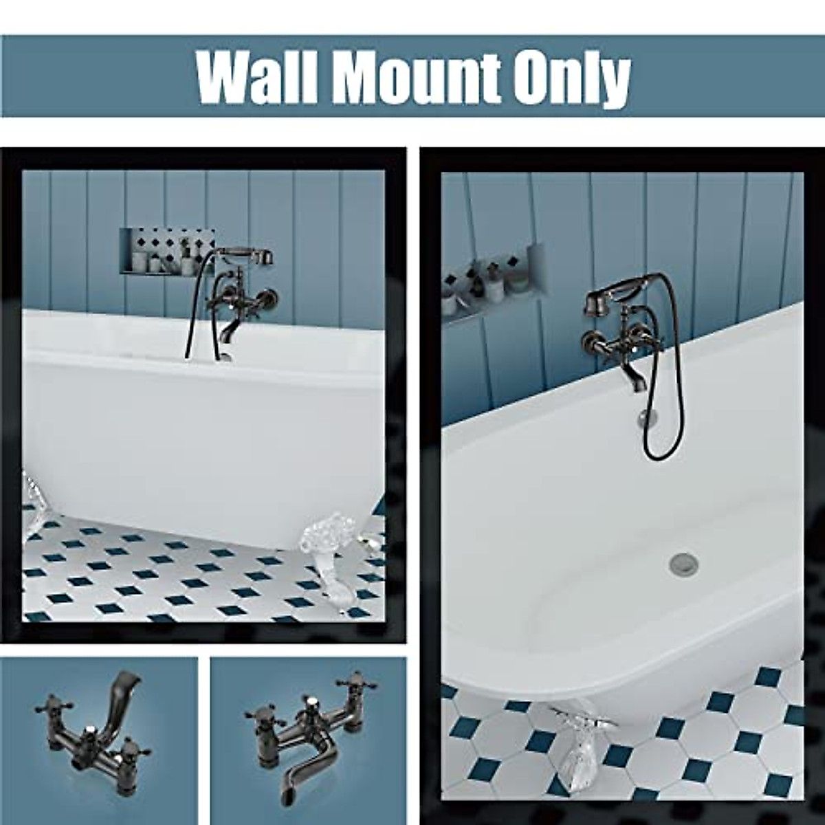 Aolemi Bathtub Faucet with Hand Shower Oil Rubbed Bronze Wall Mount Tub Spout Double Cross Handle Mixer Tap Victoria Vintage Telephone Shape Shower Set