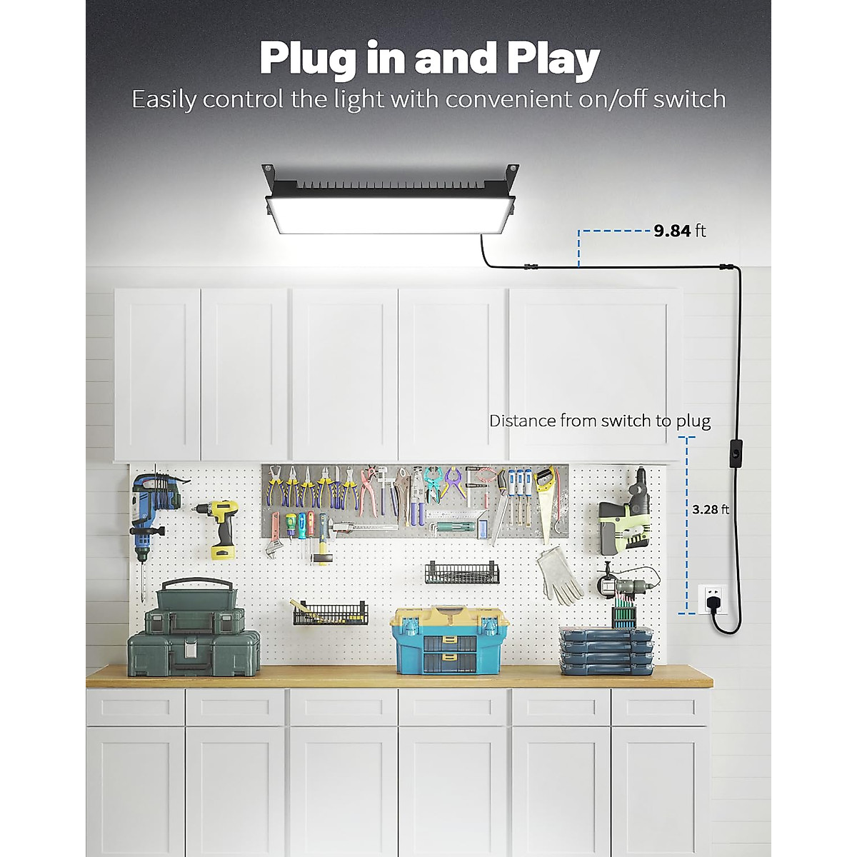 AGranTOP 2 Pack Plug in LED Shop Lights - 100W 15000LM Aluminum Garage Light w/ 9.84ft Power Cord, IP66 Waterproof Shop Lights for Garage, Workshop, Warehouse (Built-in ON/Off Switch)