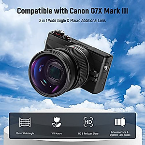 NEEWER Wide Angle Lens Compatible with Canon G7X Mark III Camera, 2 in 1 18mm HD Wide Angle & 10x Macro Additional Lens with Extension Tube, Bayonet Mount Lens Adapter, Cleaning Cloth