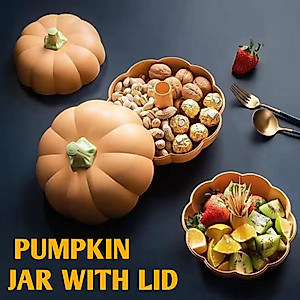 Large and Small Candy Jar Set, Plastic Pumpkin Jar with Cover Thanksgiving Decor Pumpkin Candy Dish with Lid Pumpkin Candy Bowl Fall Decorative Vintage Food Snacks Storage Container for Sugar Cookie