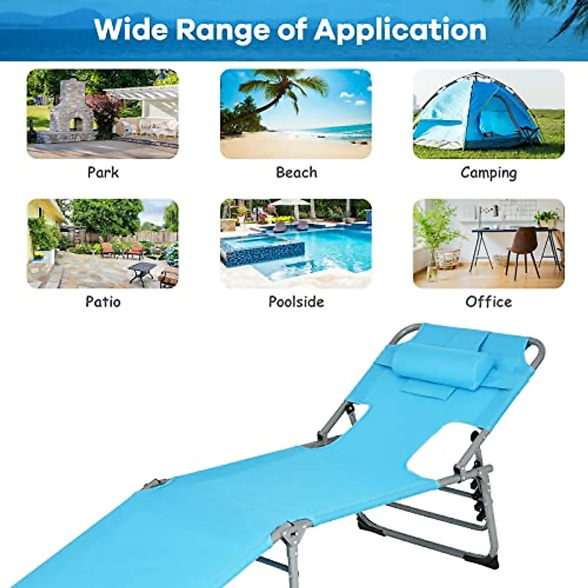 Tangkula Beach Chaise Lounge Chair with Hole for Face, Patio Folding Adjustable Reclining Beach Sunbathing Chair with Side Pocket, Portable Face Down Tanning Chair for Outdoor Backyard Poolside (2)