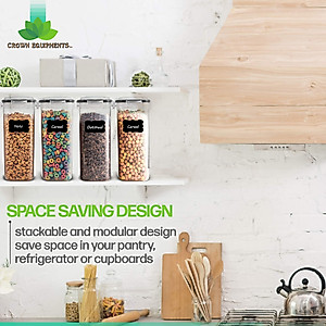 Crown Equipments Cereal Container Storage Set - Airtight Food Storage Containers [Set of 4] - Large Kitchen Dispenser Keepers (4L / 135oz) - BPA Free, Easy Pouring Lid - Labels & Marker Included