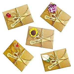 Handmade Flower Greeting Card Gift Card Holder with envelope Wish Card Message Slip Thank You Card DIY Vintage Kraft 2.79"x4.13" Pack of 10