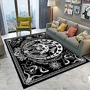 LGGQQW Skull Carpet Black and White Area Rug Snake Rug Moth Rug Trippy Skeleton Carpet Mandala Moon Phase Rug for Room Multicolor 63*90inch