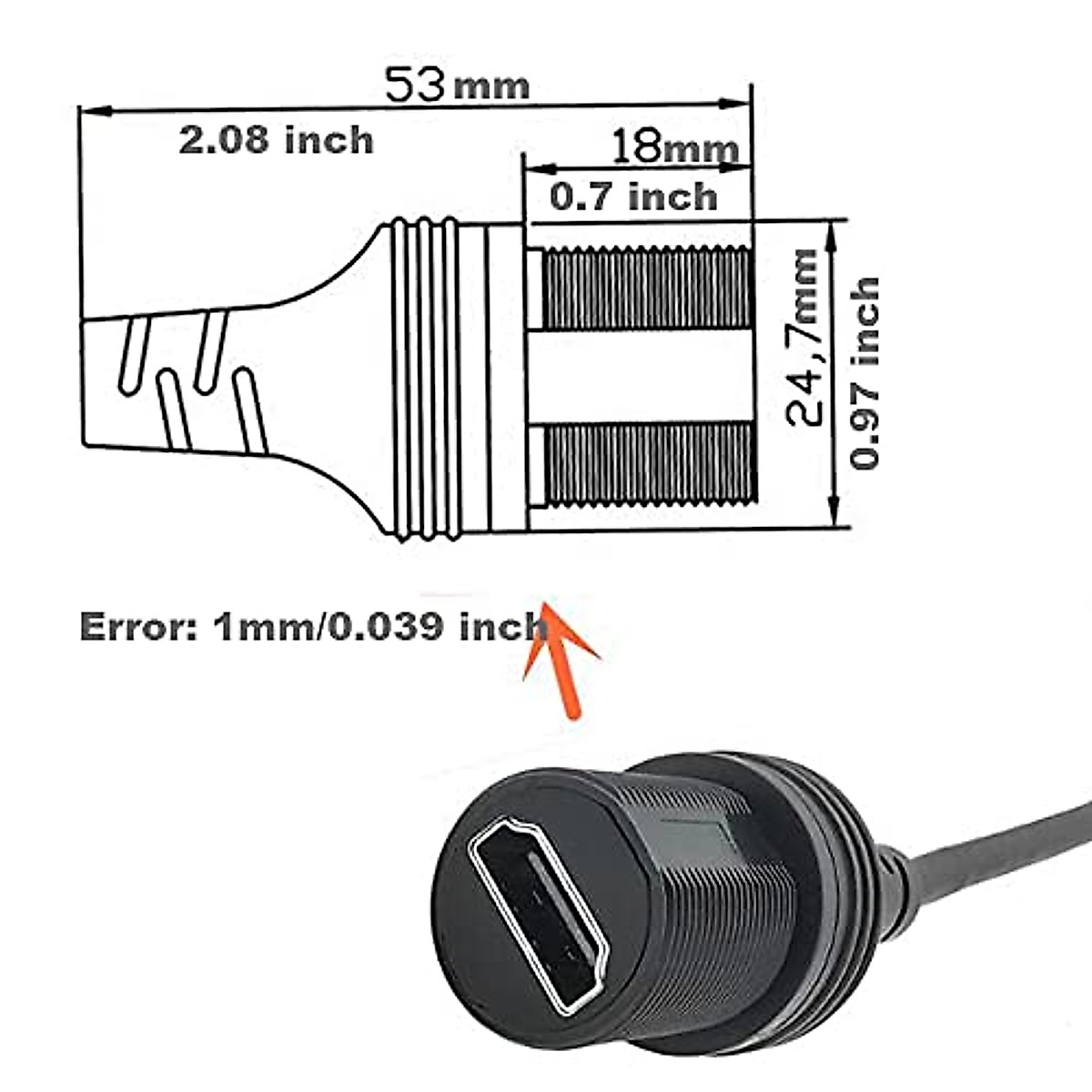 Kework 0.3 Meter HDMI Version 2.0 Mount Cable, HDMI Male to Female Flush Panel Mount Extension HD Cord for Car Truck Boat Motorcycle Dashboard, 4K2K & 60 HZ (HDMI Mount)