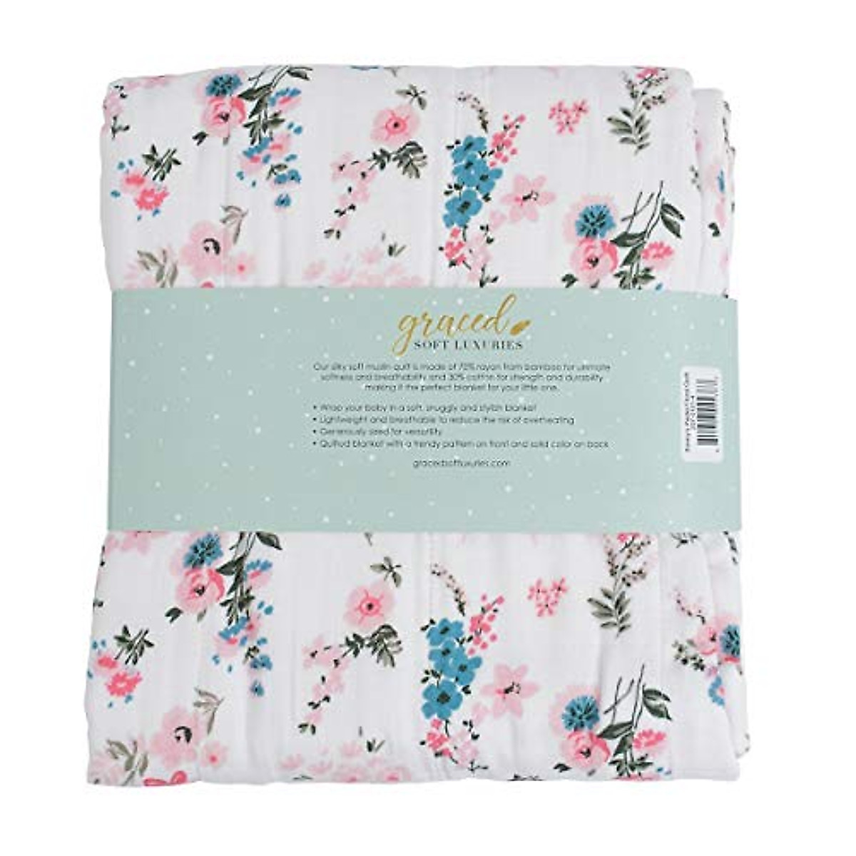 GRACED SOFT LUXURIES Softest Gentle Large Muslin Quilt, 47" x 47" Muslin Baby Receiving Blanket (Pastel Floral)