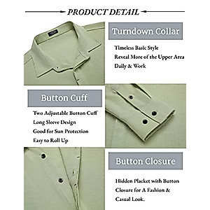 COOFANDY Men's Beach Linen Shirts Long Sleeve Casual Buttton Down Shirts Beach Dress Shirt Light Green