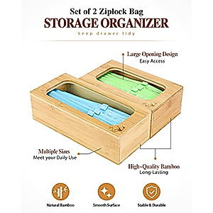 Set of 2 Ziplock Bag Storage Organizer, Bamboo Kitchen Food Bags Holder,Counter Drawer Dispenser for Gallon, Quart, Sandwich & Snack Variety Size Bag