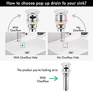 KES Bathroom Sink Drain with Overflow Vessel Sink Lavatory Vanity Pop Up Drain Stopper Polished Chrome Finish, S2007A-CH