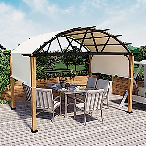 HAPPATIO 10' X 13' Outdoor Pergola with Sling Retractable Pergola Canopy，Wood-Like Aluminum Patio Pergola Shade for Patio, Backyard, Garden,Poolside