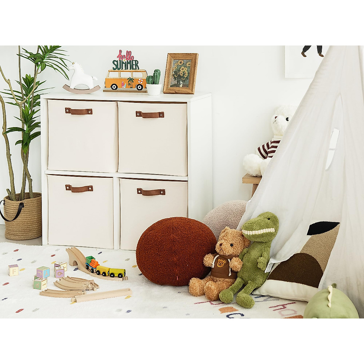 StorageWorks Storage Bins For Shelves With Metal Frame and Fabric Storage Box with PU Handles